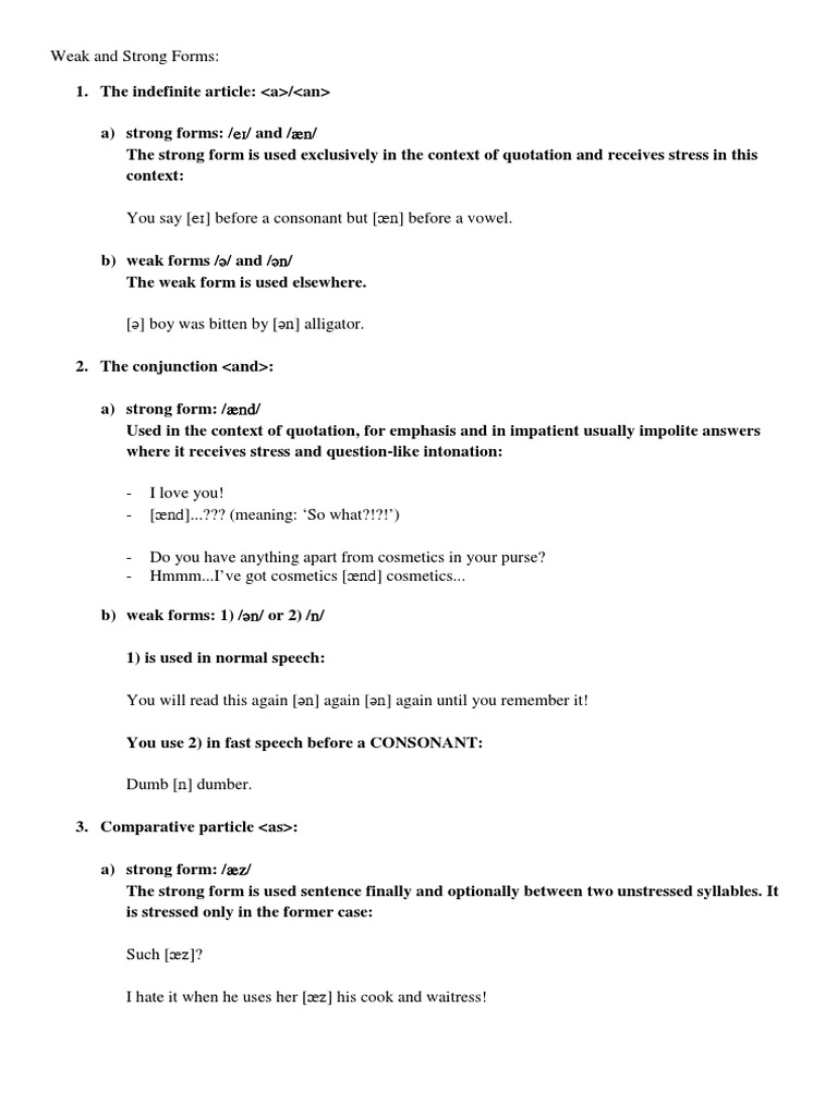 Weak Forms | PDF | Stress (Linguistics) | Rules