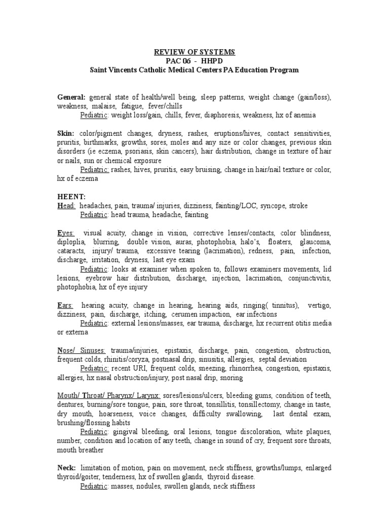 Review of Systems | PDF | Chronic Obstructive Pulmonary Disease ...