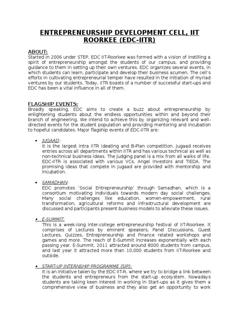 Entrepreneurship Development Cell | PDF | Entrepreneurship | Business