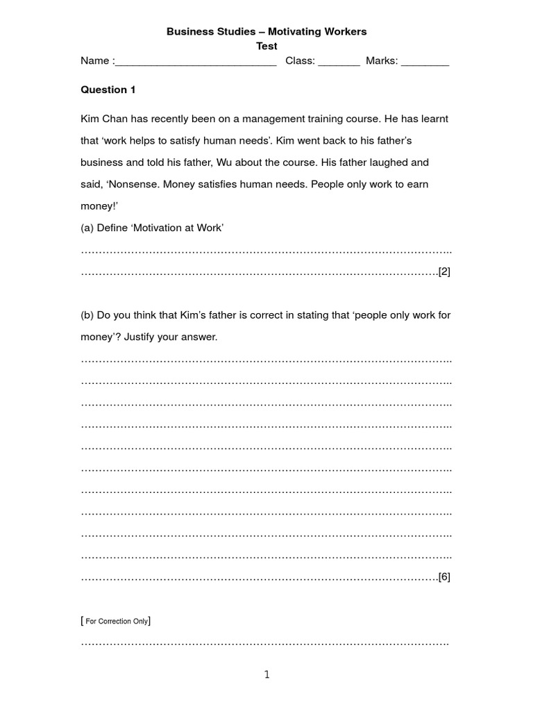 Business Studies Worksheet Test | Business | Economies