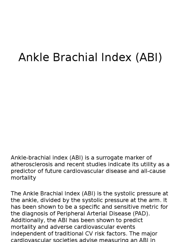 Understanding Ankle Brachial Index (ABI) | PDF