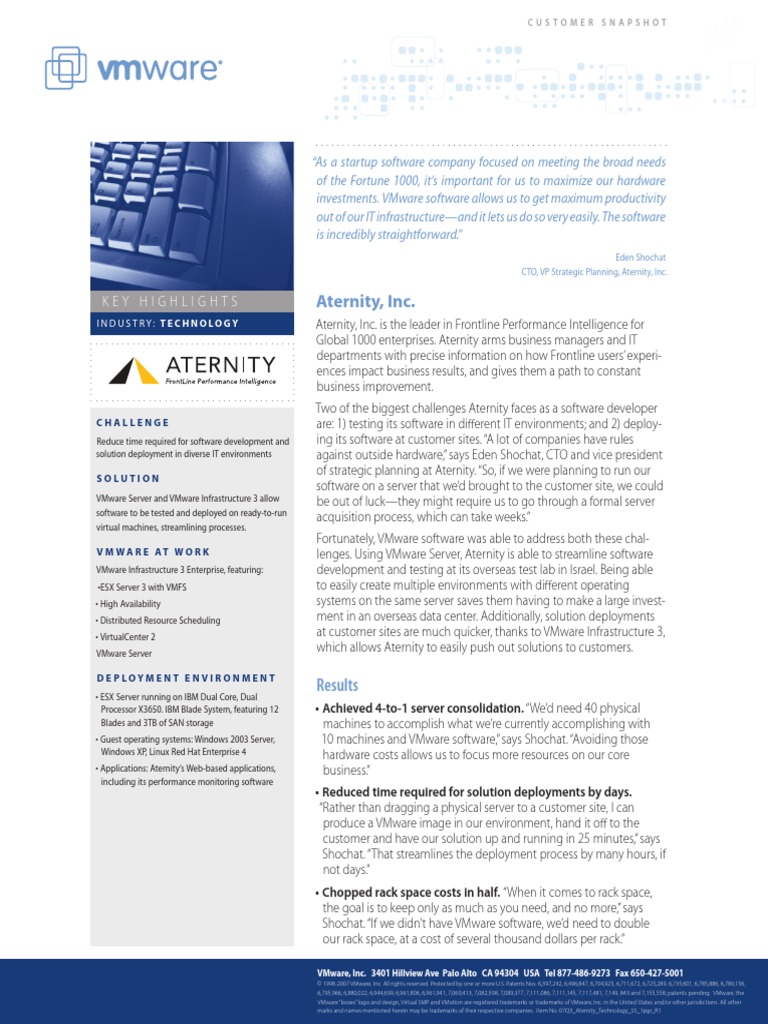 Vmware Aternity Technology | PDF | V Mware | Software