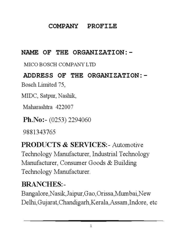 Company Profile: Bosch Limited 75, MIDC, Satpur, Nashik, Maharashtra ...