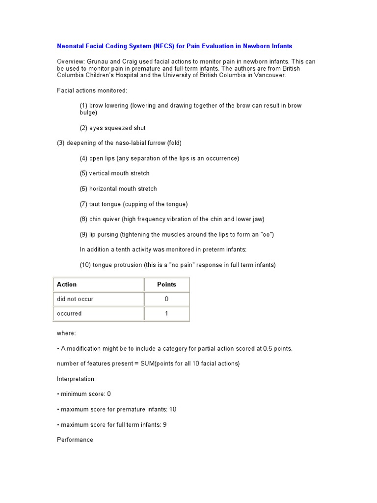 Neonatal Facial Coding System | PDF