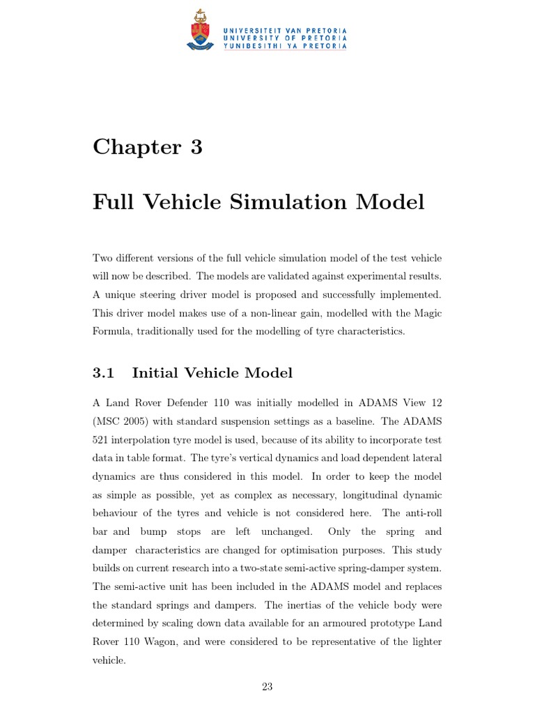 Full Vehicle Simulation Model | Download Free PDF | Suspension (Vehicle ...