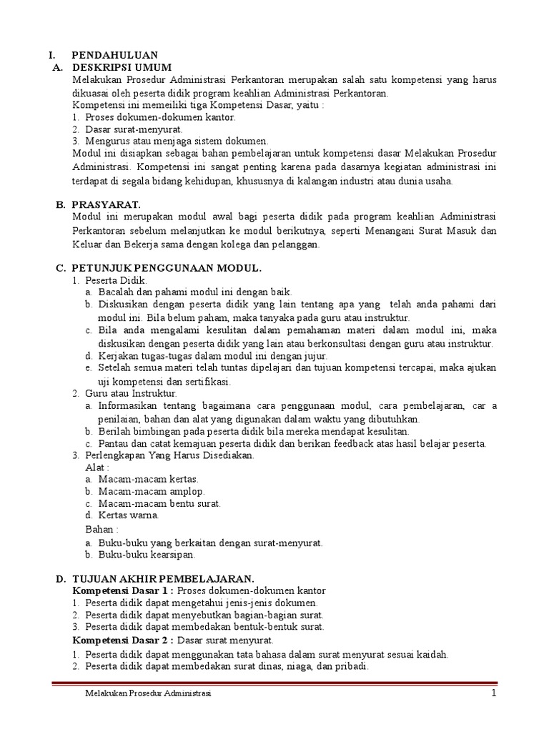 Modul Melakukan Prosedur Administrasi | PDF | Bisnis | Kajian Bahasa Asing