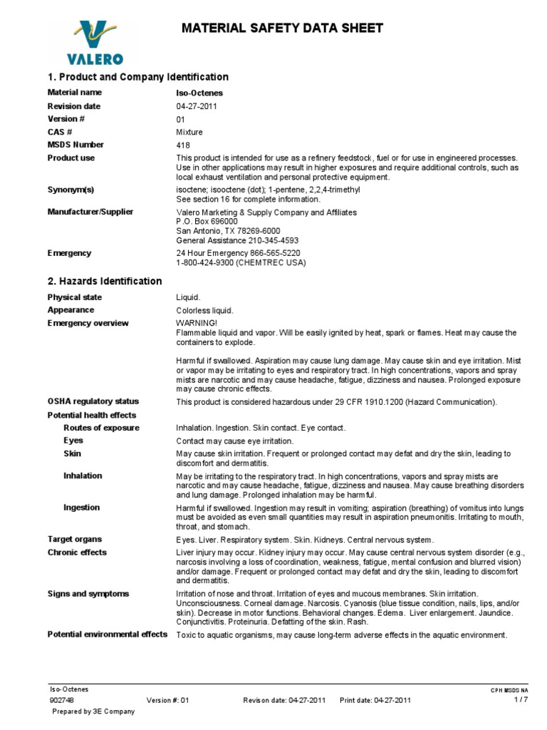 MSDS: Iso-Octenes | PDF | Fires | Firefighting