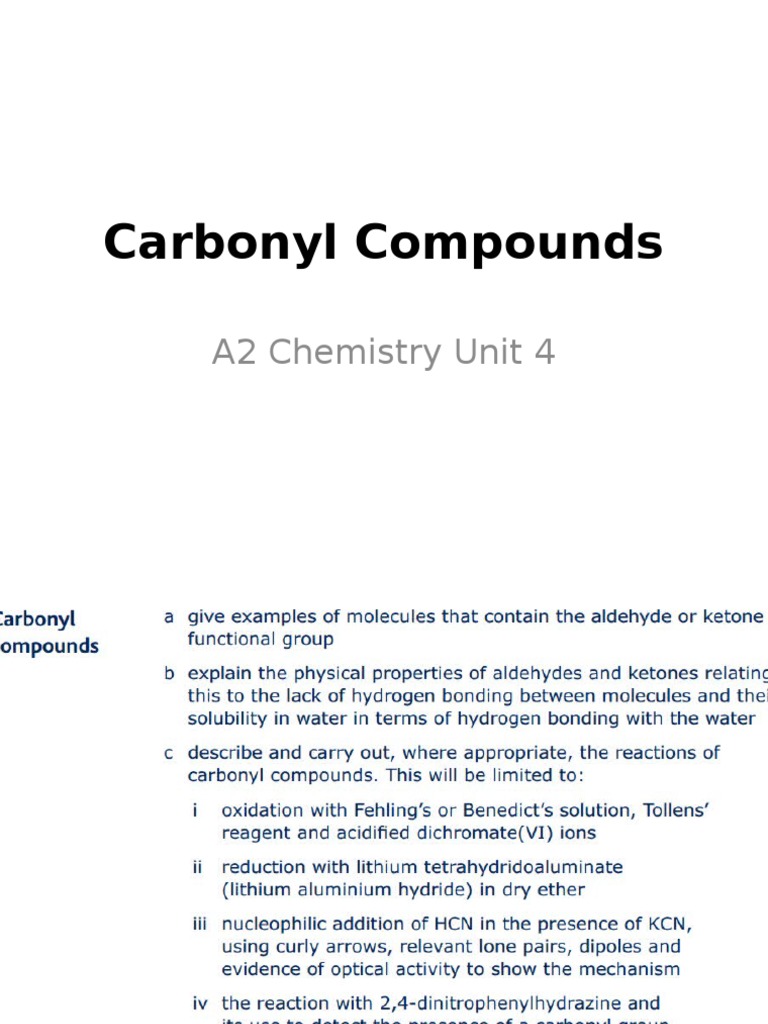 Carbonyl Compounds: A2 Chemistry Unit 4 | PDF | Aldehyde | Cyanide