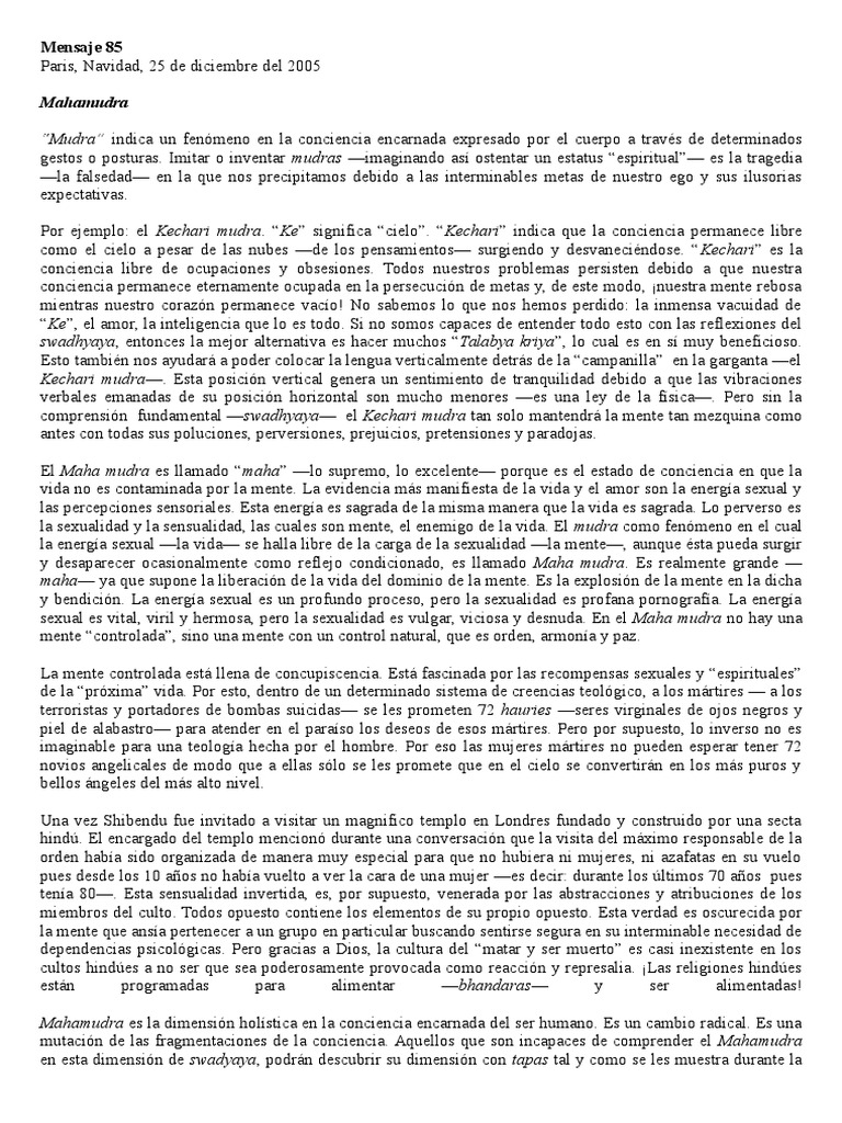 KRIYA YOGA - SHIBENDU LAHIRI - Mensaje 85 | PDF | Mahamudra | Iluminación (espiritual)