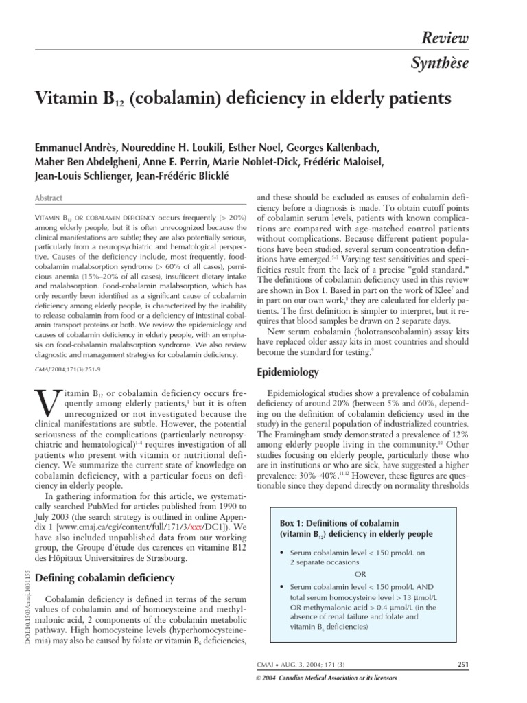Vitamin B12 (Cobalamin) Deficiency in Elderly Patients | PDF | Vitamin ...
