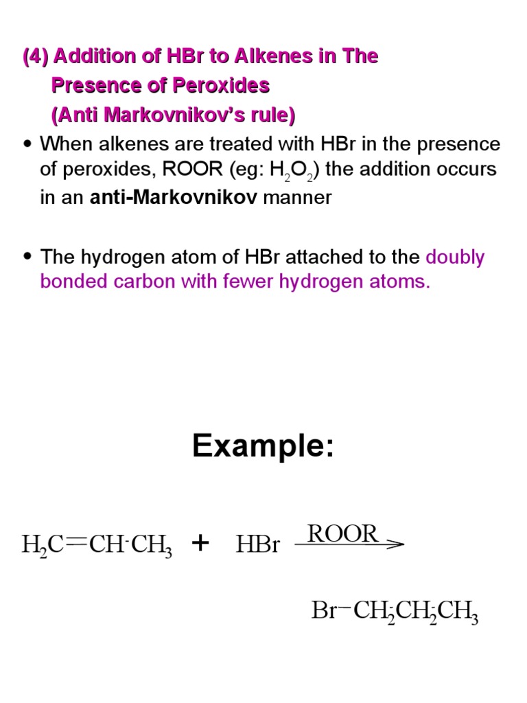 Addition of HBR To Alkenes in | PDF | Alkene | Atoms