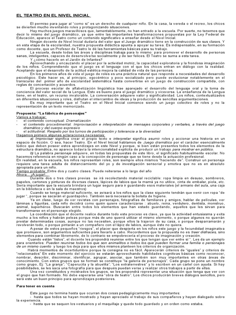 Teatro en el Nivel Inicial: Juego y Aprendizaje | PDF | Teatro | Jardín ...