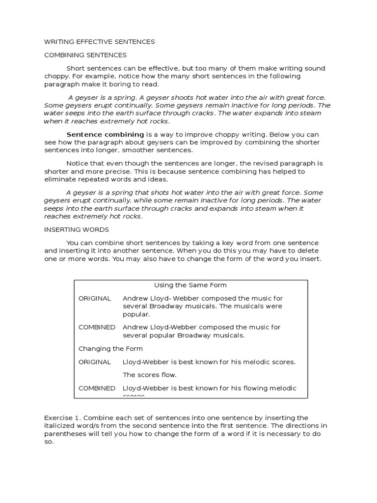Sentence Combining Is A Way To Improve Choppy Writing. Below You Can ...