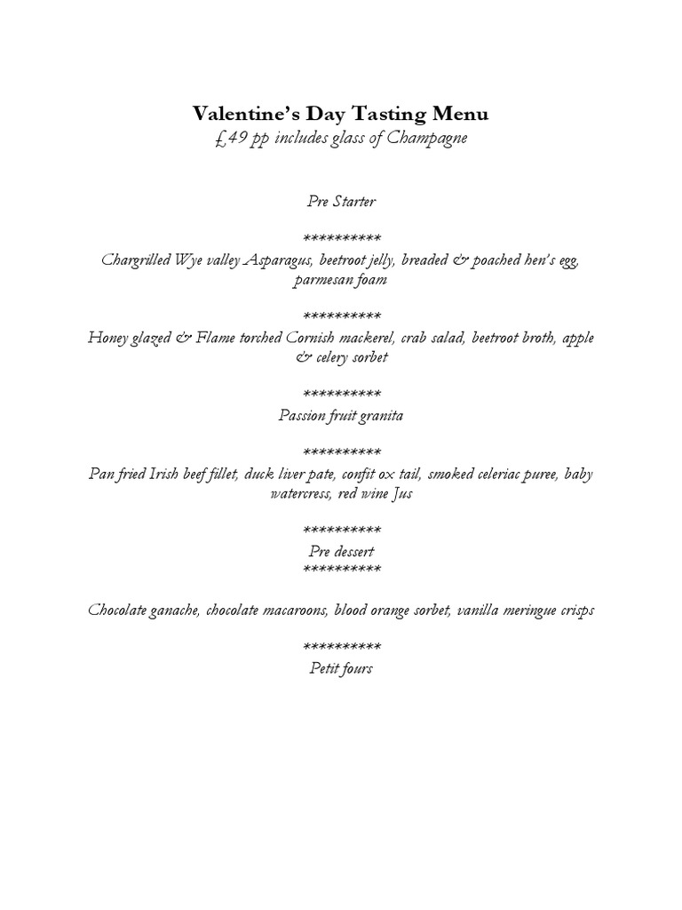 Valentine's Day Tasting Menu: 49 PP Includes Glass of Champagne | PDF