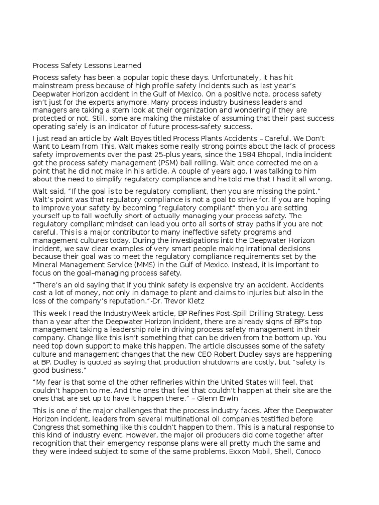 Process Safety Lessons Learned | PDF | Reliability Engineering | Valve