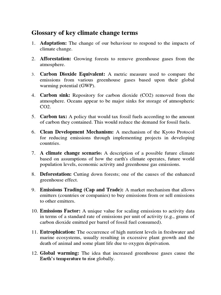 A Glossary of Key Climate Change Terms | Greenhouse Gas | Global ...