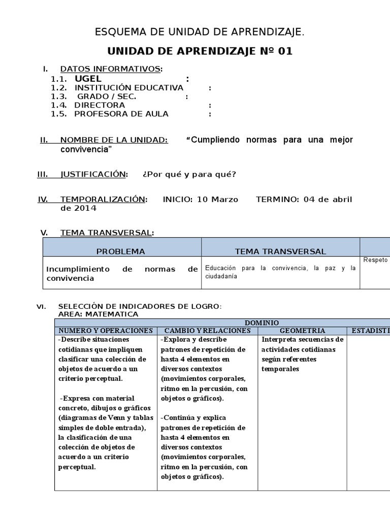 Esquema de Unidad de Aprendizaje y Sesion de Aprendizaje | PDF | Aprendizaje | Maestros