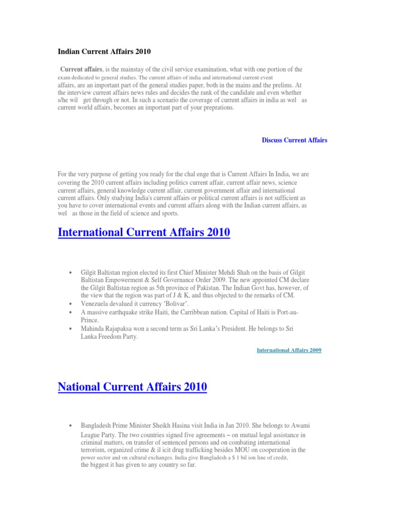 Indian Current Affairs 2010 PDF | PDF | Government | Elections