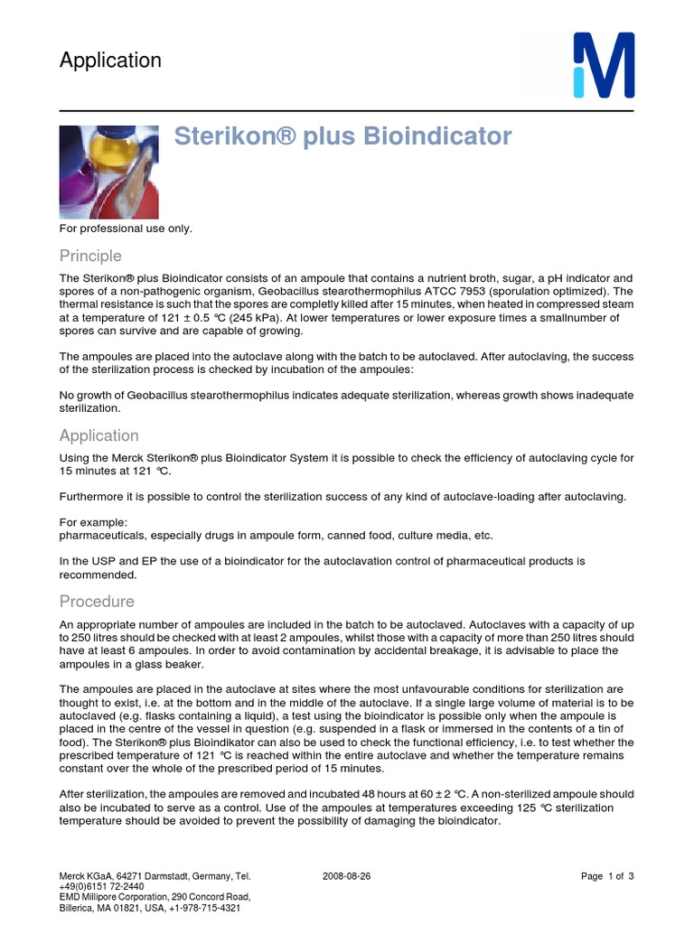 Aplicacion - Sterikon Plus Bioindicator Merck | PDF | Sterilization ...