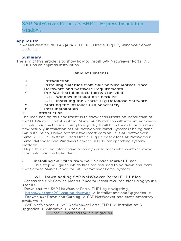 Sap Netweaver Portal 7 3 Pdf Oracle Database Java Virtual Machine