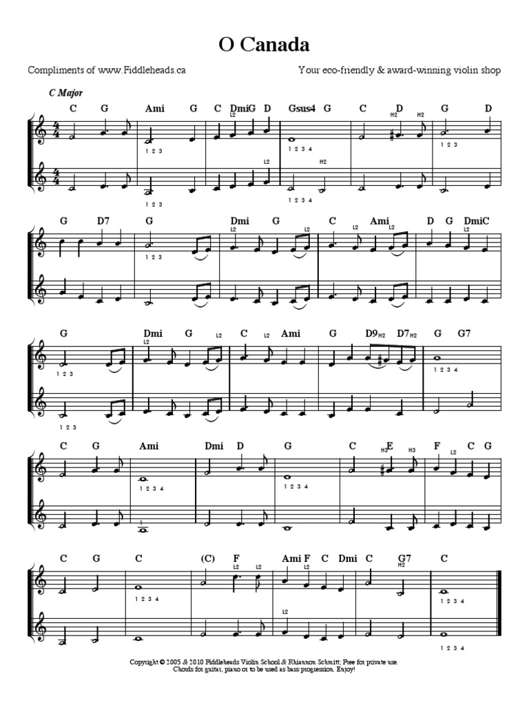 Oh Canada Guitar Chords