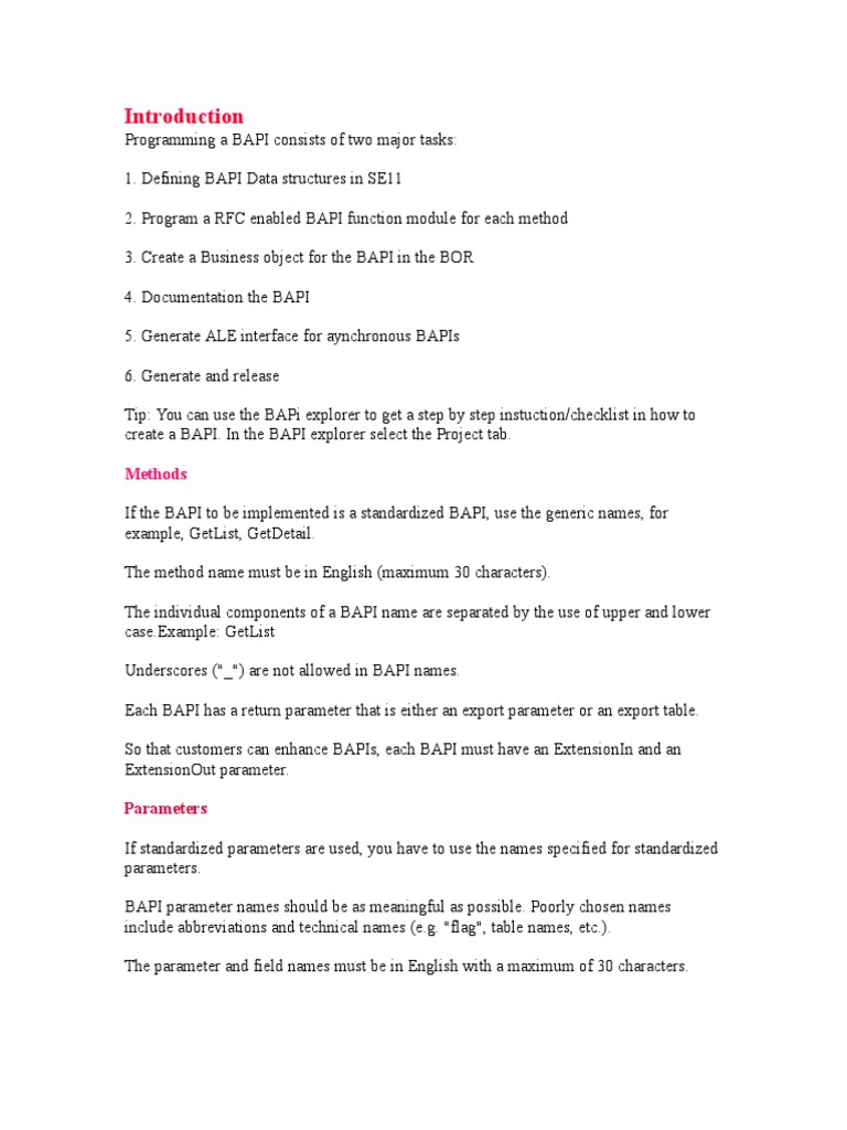 Introduction BAPI | PDF | Parameter (Computer Programming) | Object (Computer Science)