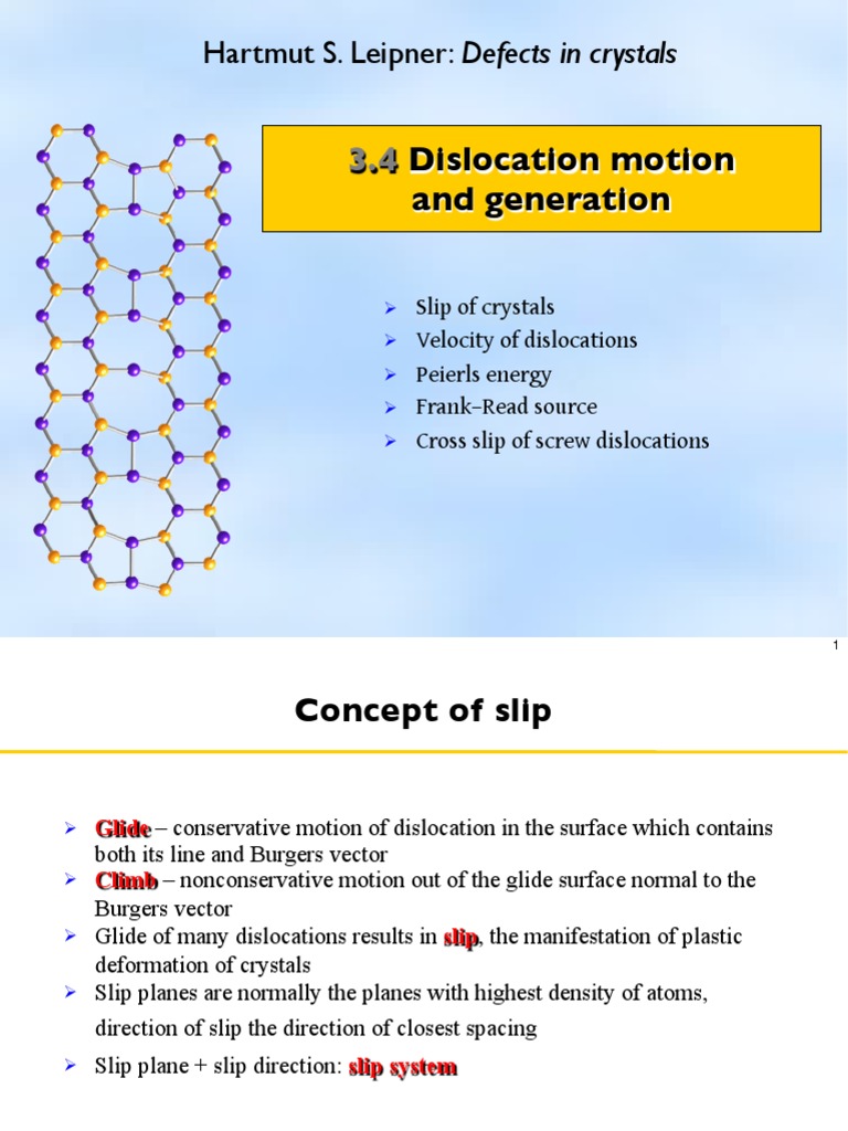Defects VIII - Dislocation Motion and Generation | Dislocation ...