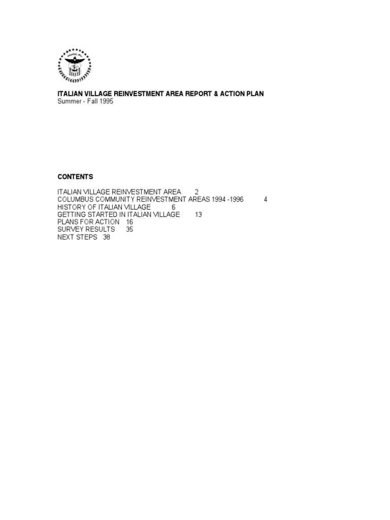 Italian Village Reinvestment Plan | PDF | Community Reinvestment Act ...