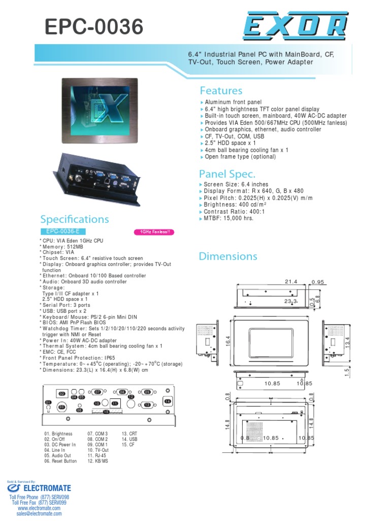 Exor EPC-0036 Datasheet | PDF | Home & Garden | Computers