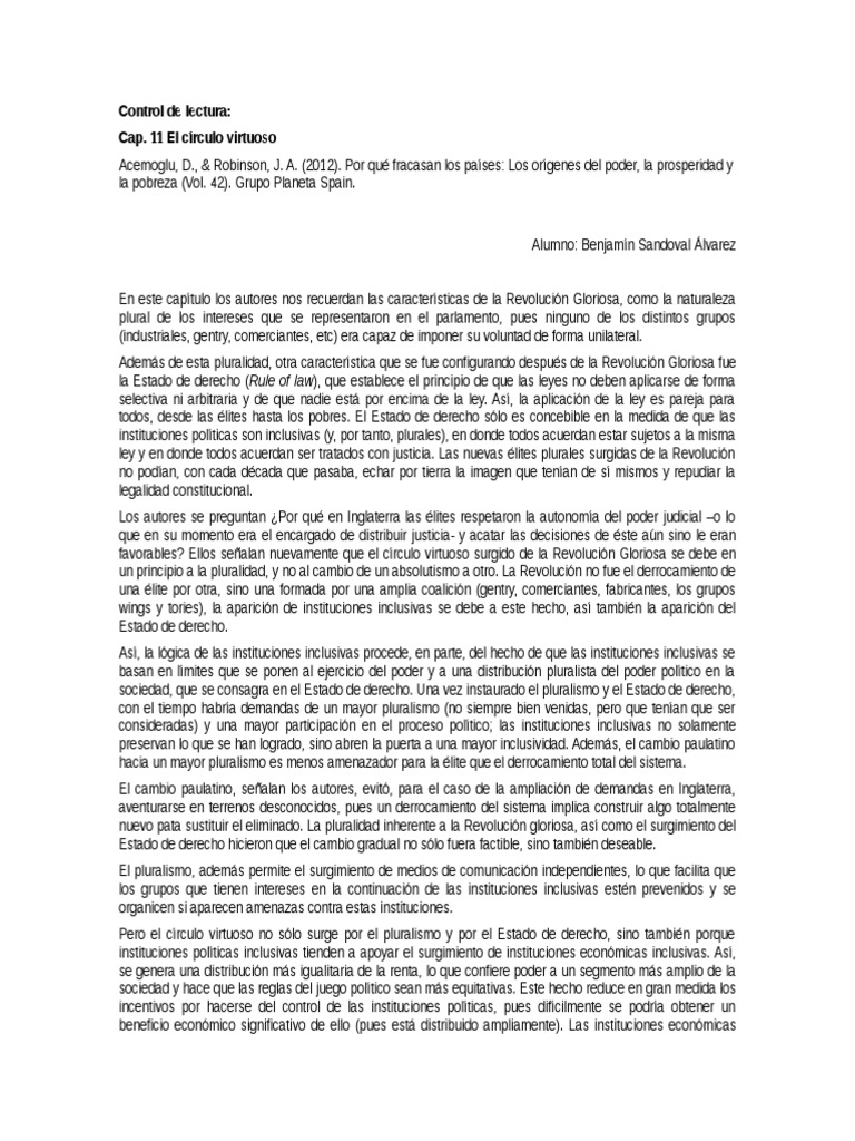 Control de Lectura ACEMOGLU - Capítulo 11 | PDF | Estado (política) | Institución