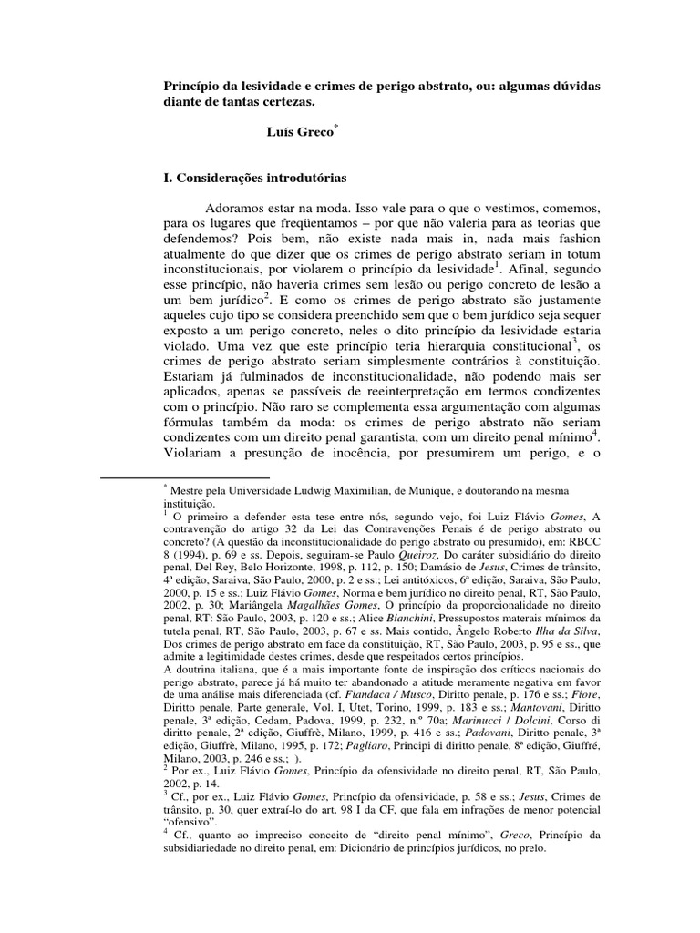 Luis Greco - Princípio Da Lesividade e Crimes de Perigo Abstrato PDF ...