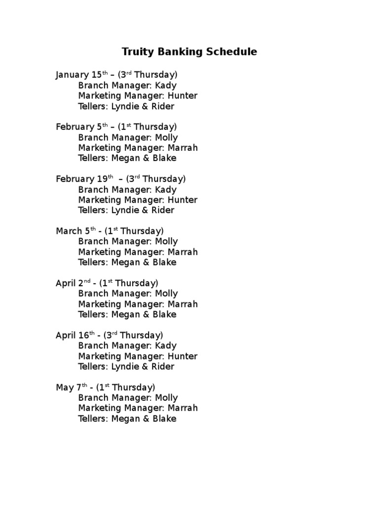 Truity Banking Schedule | PDF