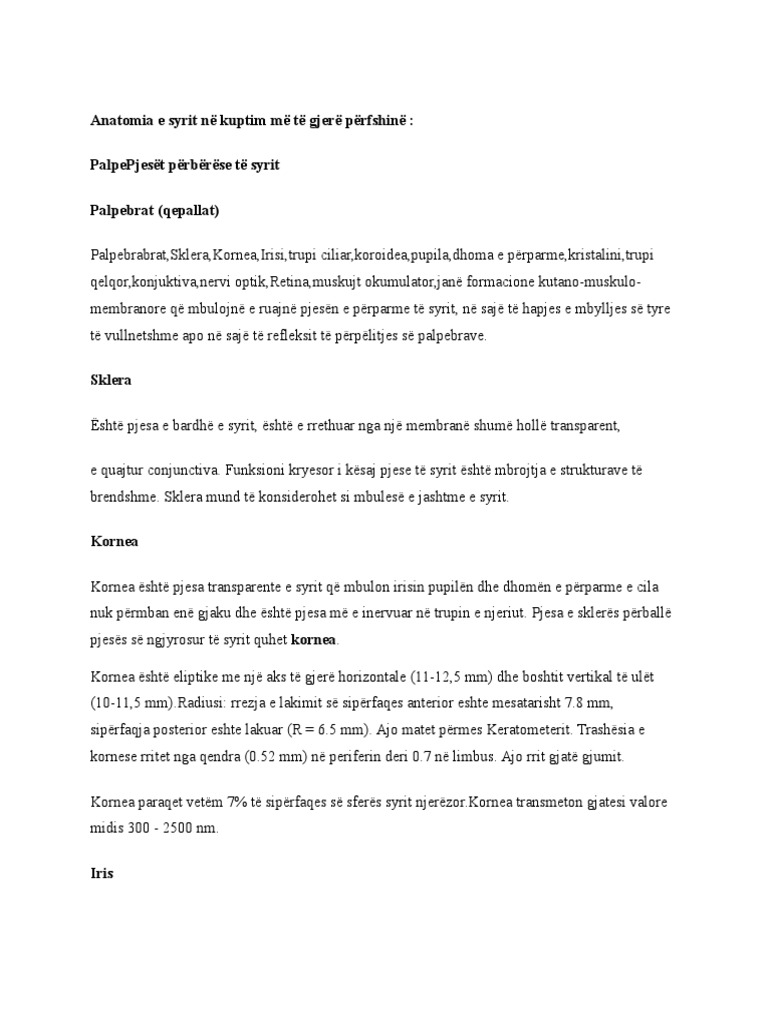 AnatomiPjesët Përbërëse Të Syrit | PDF