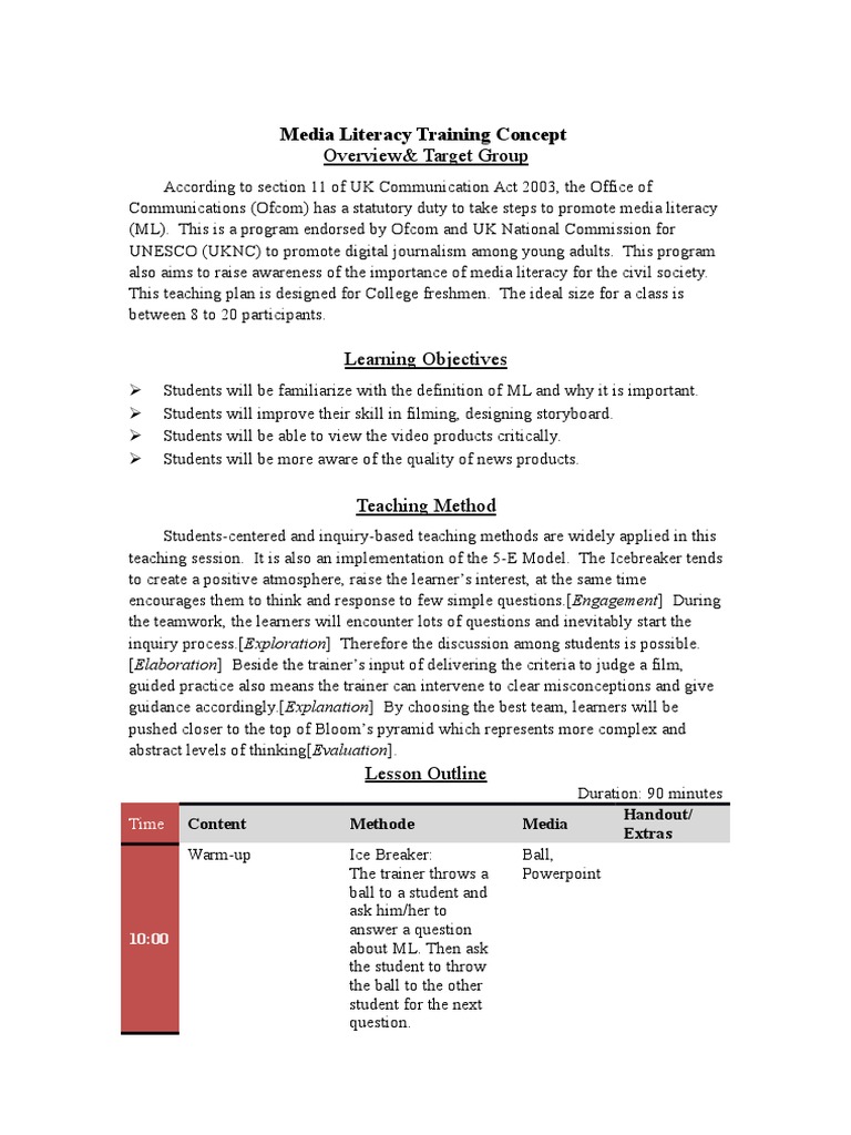 Media Literacy Training Concept: Overview& Target Group | PDF ...