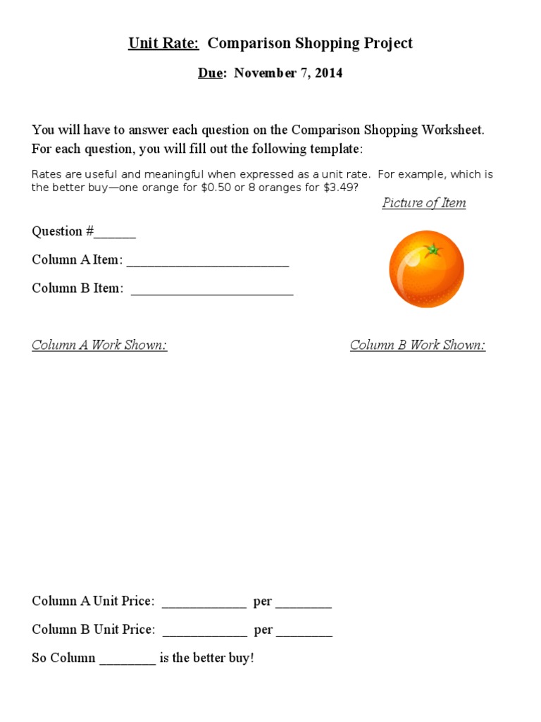Unit Rate Comparison Shopping Guide | PDF