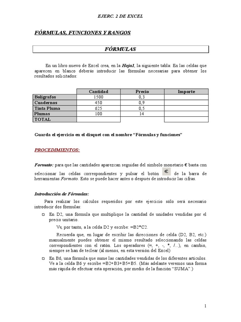 Ejercicio Formulas y Funciones | PDF | Fórmula | Microsoft Excel