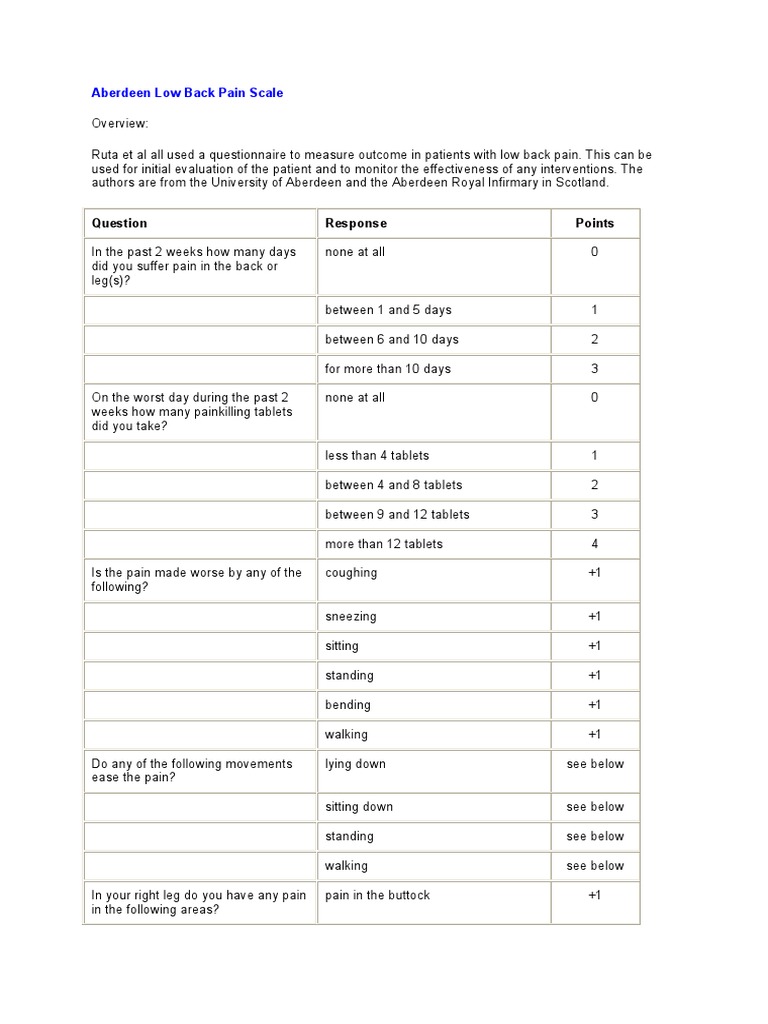 Aberdeen Low Back Pain Scale | PDF | Back Pain | Pain