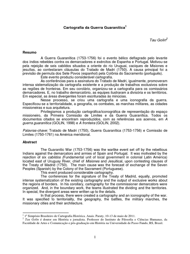Cartografia Da Guerra Guaranítica, Tau Golin | PDF | Rio de Janeiro | Coronel