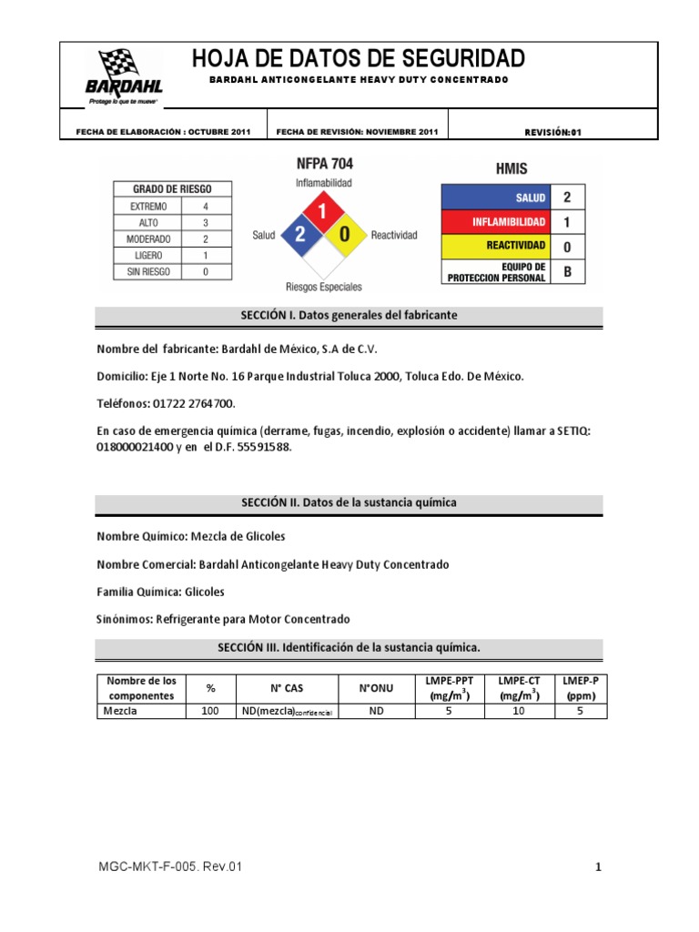 Anticongelante Heavy Duty Concentrado | PDF | Combustión | Sustancias ...
