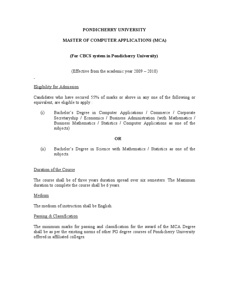 Pondicherry University Mca Syllabus MCA-CBCS-2009 | PDF | Parsing ...