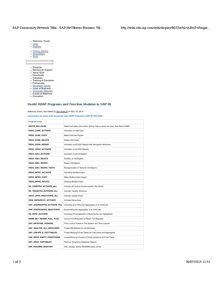 Useful ABAP Programs and Function Modules in SAP BI@0 | PDF | Metadata | Data Management