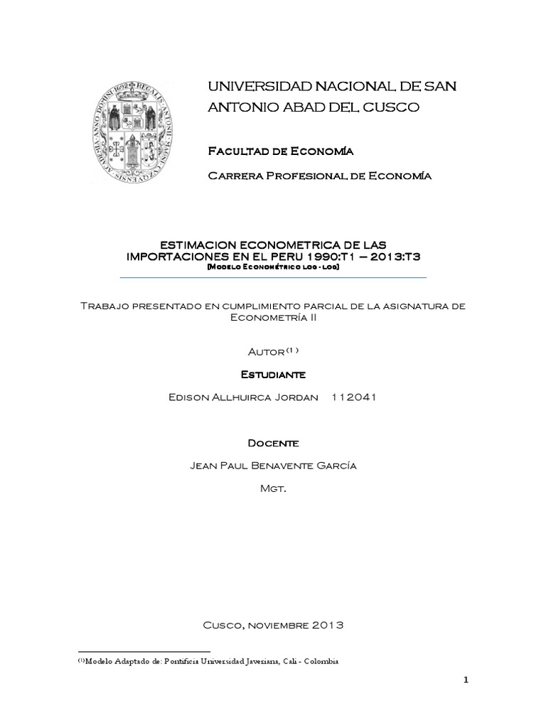 Informe Econometria II UNSAAC | PDF | Multicolinealidad | Comercio