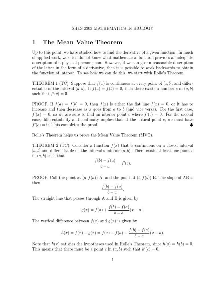 1 The Mean Value Theorem | PDF | Mathematical Optimization | Function ...