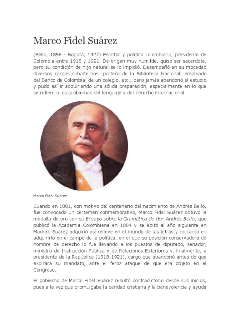 Biografía de Marco Fidel Suárez | PDF | Colombia | Política (general)