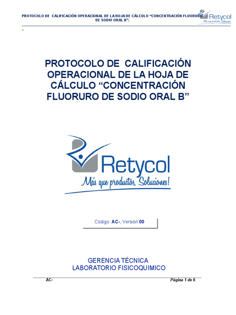 Protocolo de Calificación Operacional de La Hoja de Cálculo Formato de Validación Rety | PDF ...