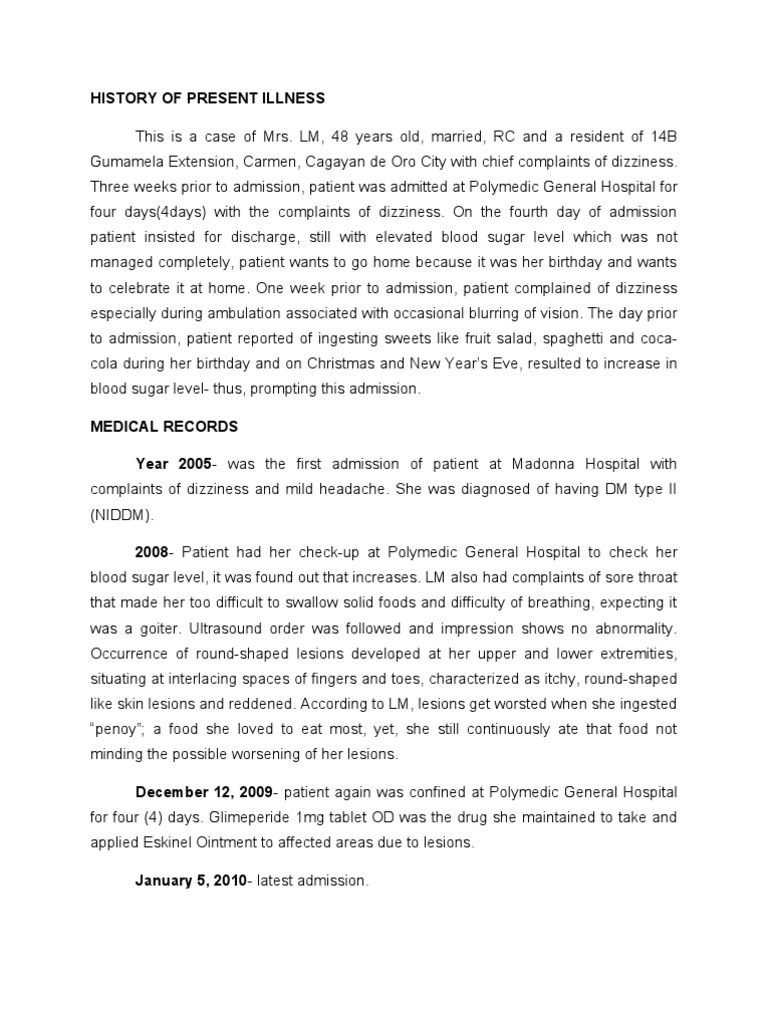 History of Present Illness | PDF | Dieting | Cardiovascular Diseases