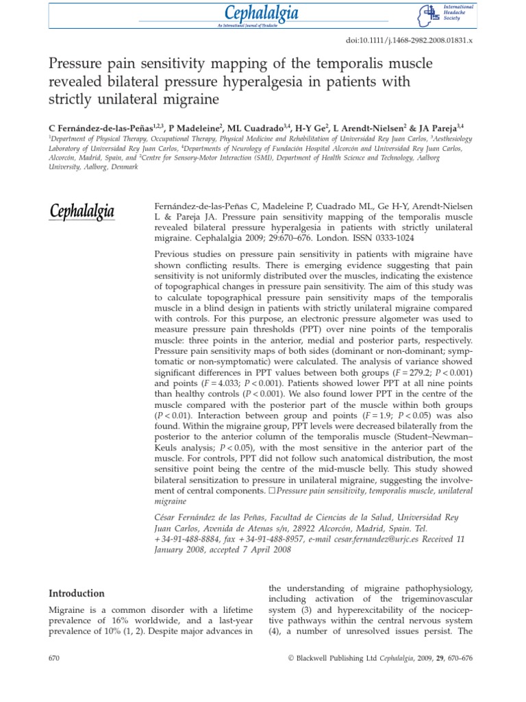 Pressure Pain Sentitivity of The Temporalis Muscle | PDF | Headache ...