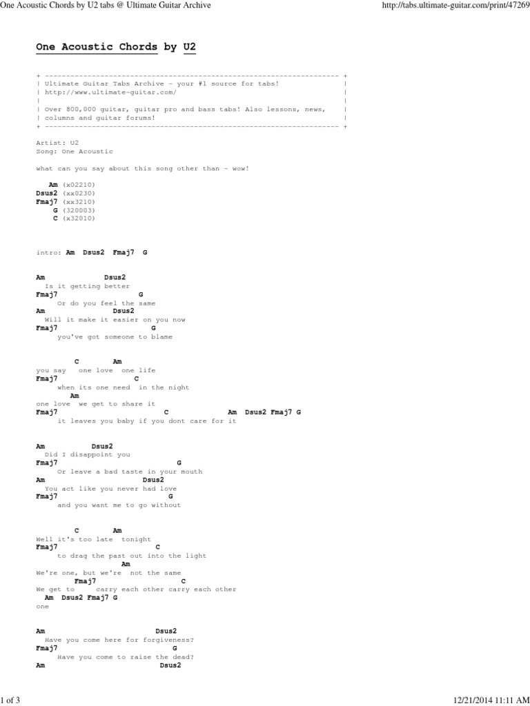 One (U2) | PDF | Leisure | Entertainment (General)