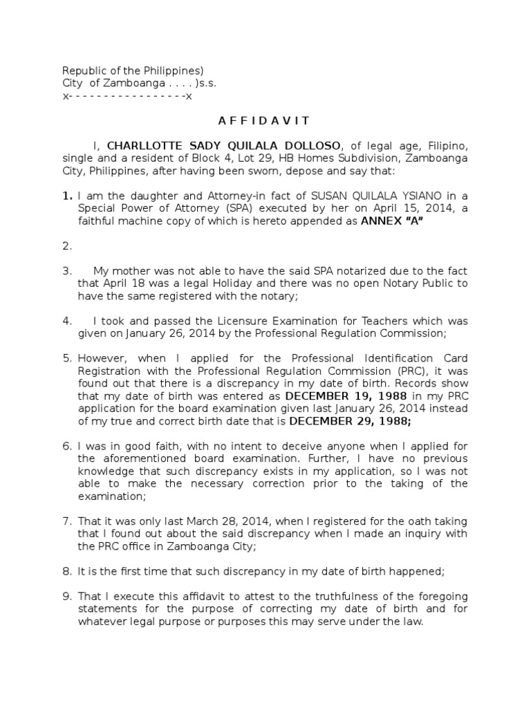 Affidavit Attorney in Fact | PDF