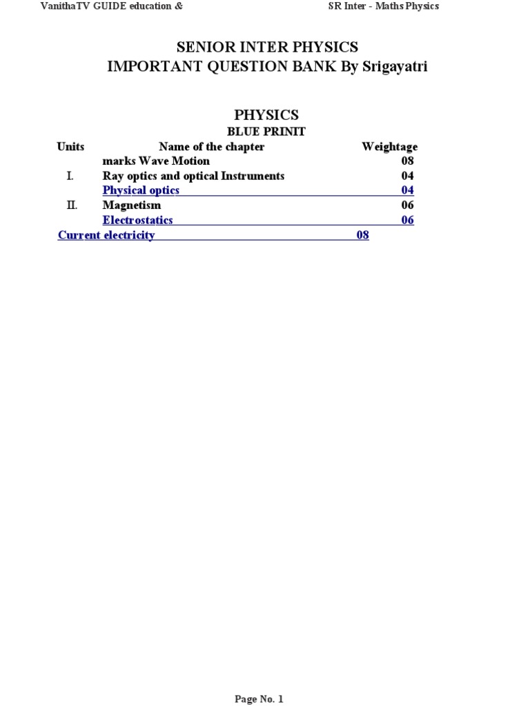 Senior Inter Physics Question Bank Analysis: A Comprehensive Guide to Important Questions ...